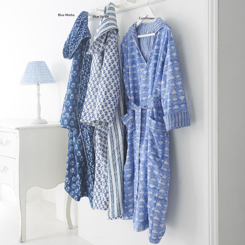 Block Printed Hooded Robes Blue