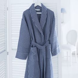 Blue And White Check Waffle Robes