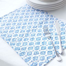 Block Printed Blue Motif Table Mat
